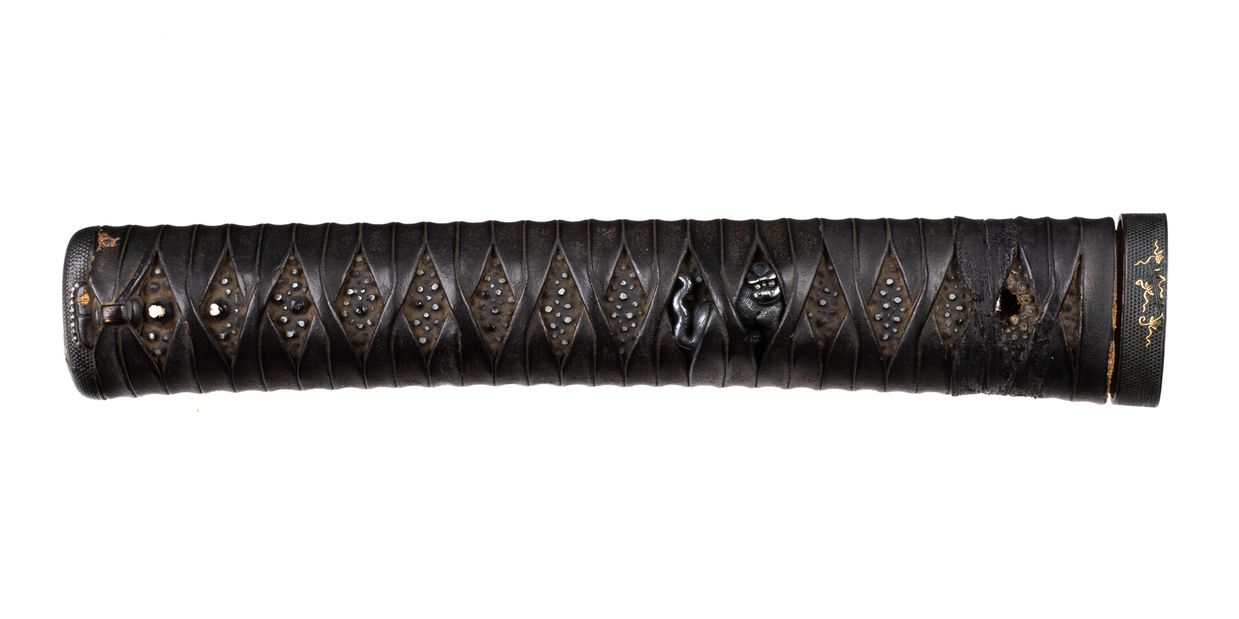 Katana Tsuka with Silver Tiger Menuki and Shakudo Fuchikashira - For ...