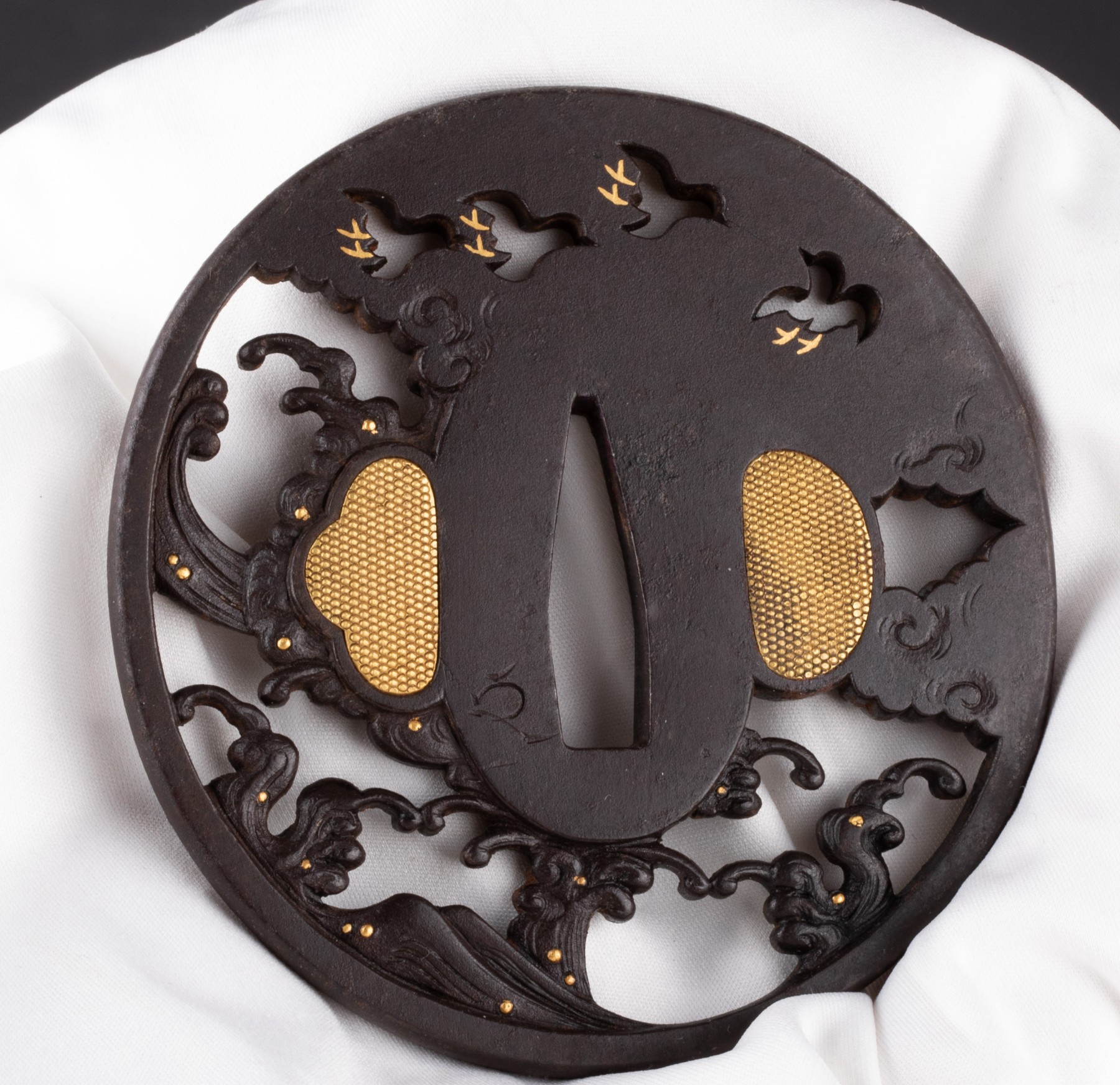 Iron Tsuba Signed "Bushu Ju Tsuneyuki" - Decorated with Waves and ...