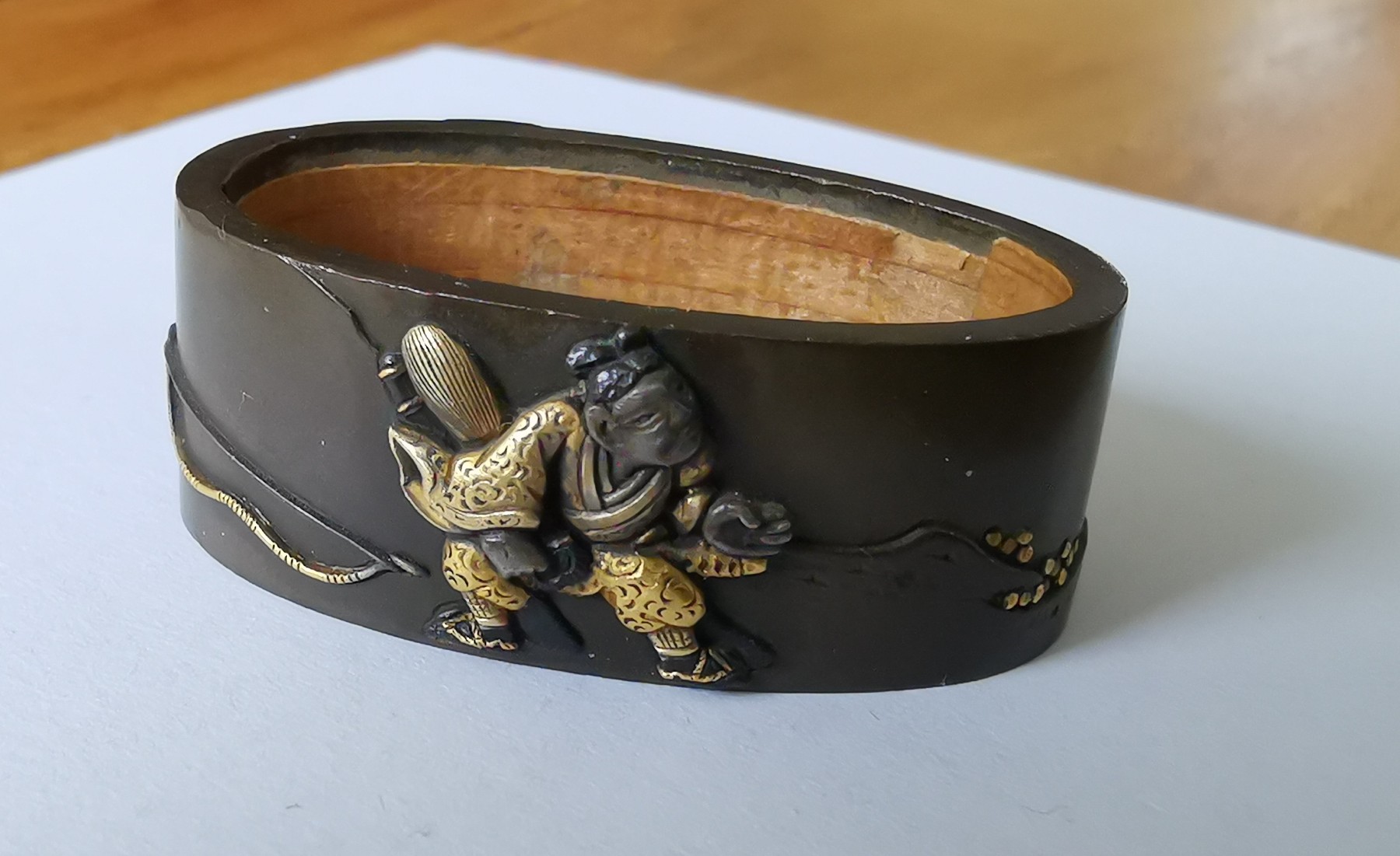 Shibuichi Fuchi with Samurai motif - For Sale or Trade - Nihonto ...