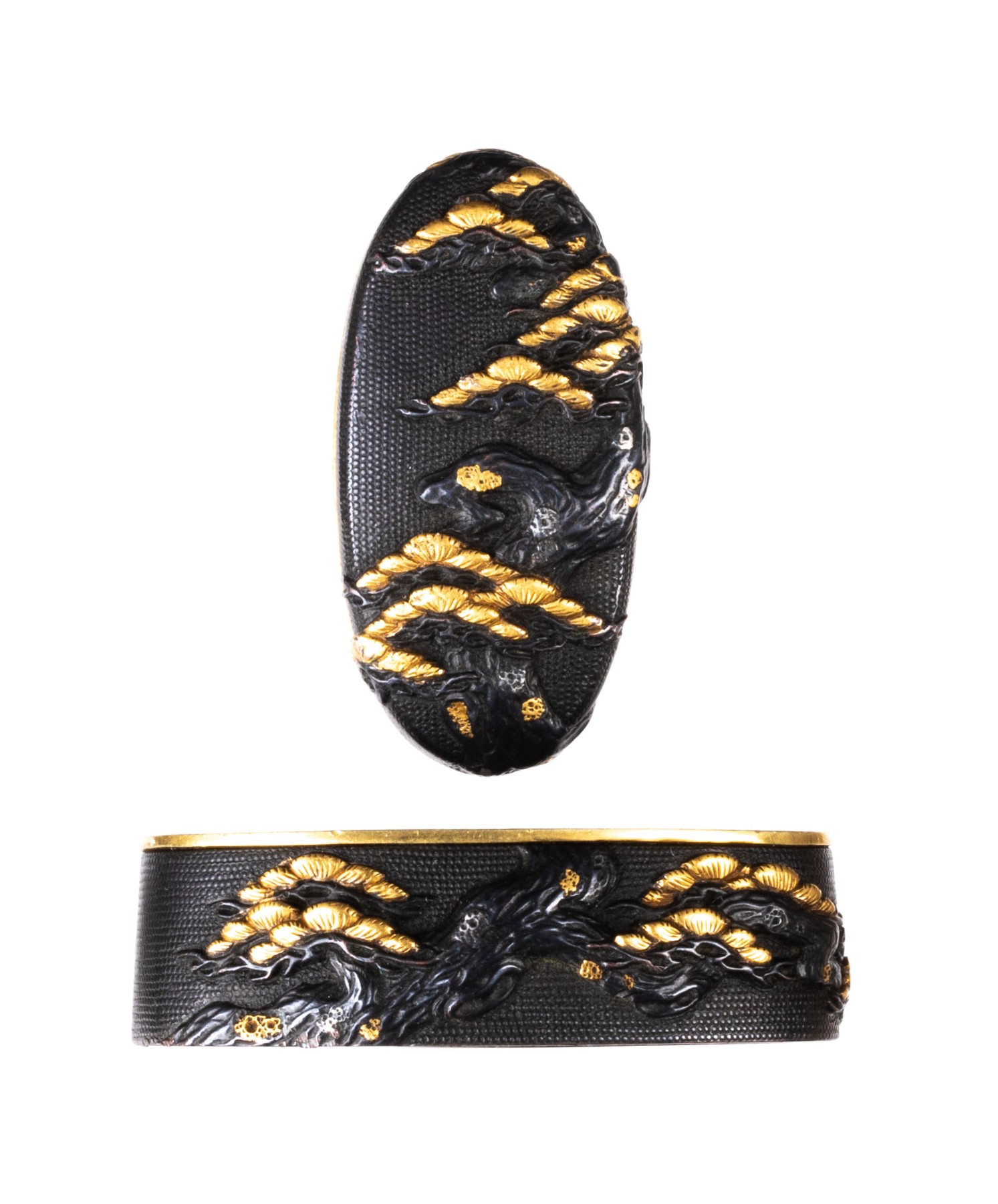 Chrysanthemum Fuchikashira, Pine Tree Fuchikashira and Kiri Mon Tsuba ...